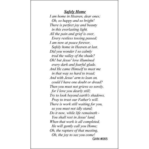 Safely Home Prayer Card | Gannon's Prayer Card Co.