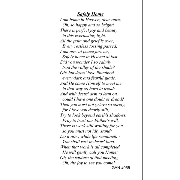 Safely Home Prayer Card | Gannon's Prayer Card Co.
