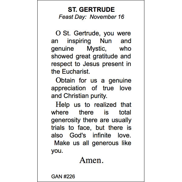 St. Gertrude Prayer Card | Gannon's Prayer Card Co. St. Gertrude Prayer Card | Gannon's Prayer Card Co.